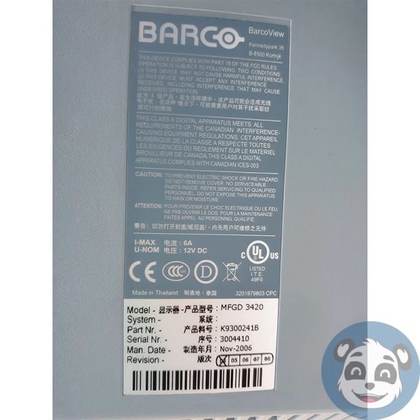 BARCO MFGD 3420, 21″ 3MP Grayscale Medical LCD Monitor , No AC, “B ...